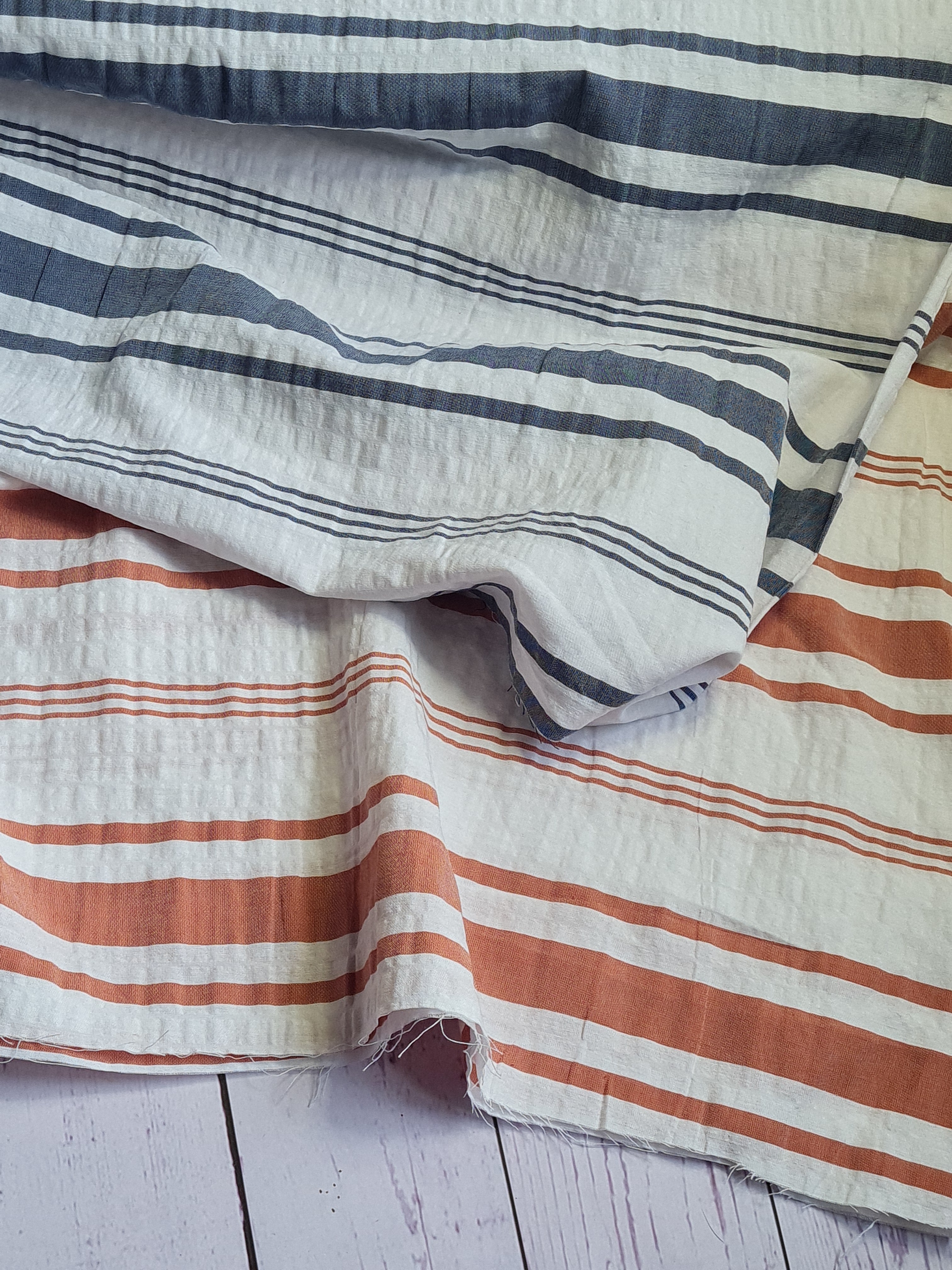 Lightweight yarn-dyed horizontal stripe cotton stretch woven fabric by ...
