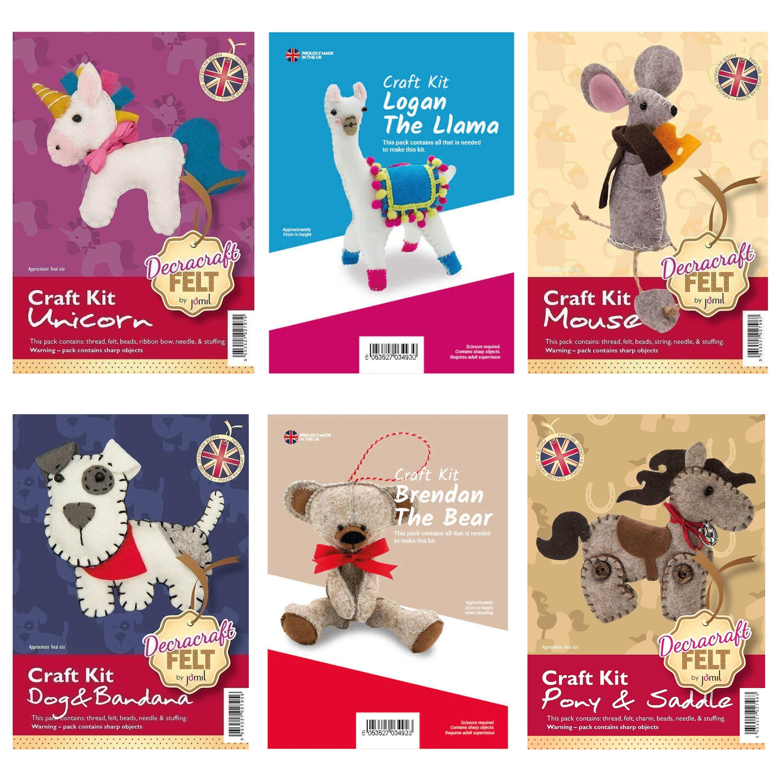 Felt craft kits, Jomil. Easy adult crafts: Bear, dog, Llama, Mouse, Un ...