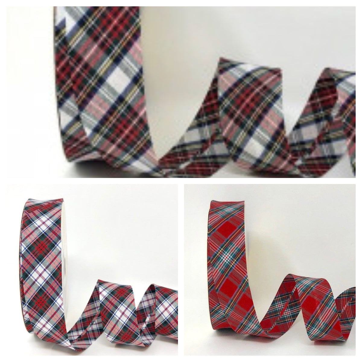 Red/White/Green Tartan Bias Binding x 1m. Double fold 30mm wide ...